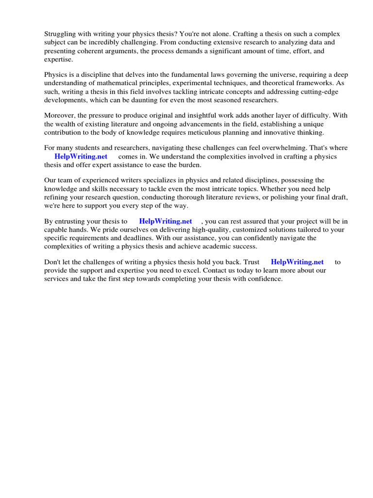Physics Thesis Statement | Download Free PDF | Essays | Thesis