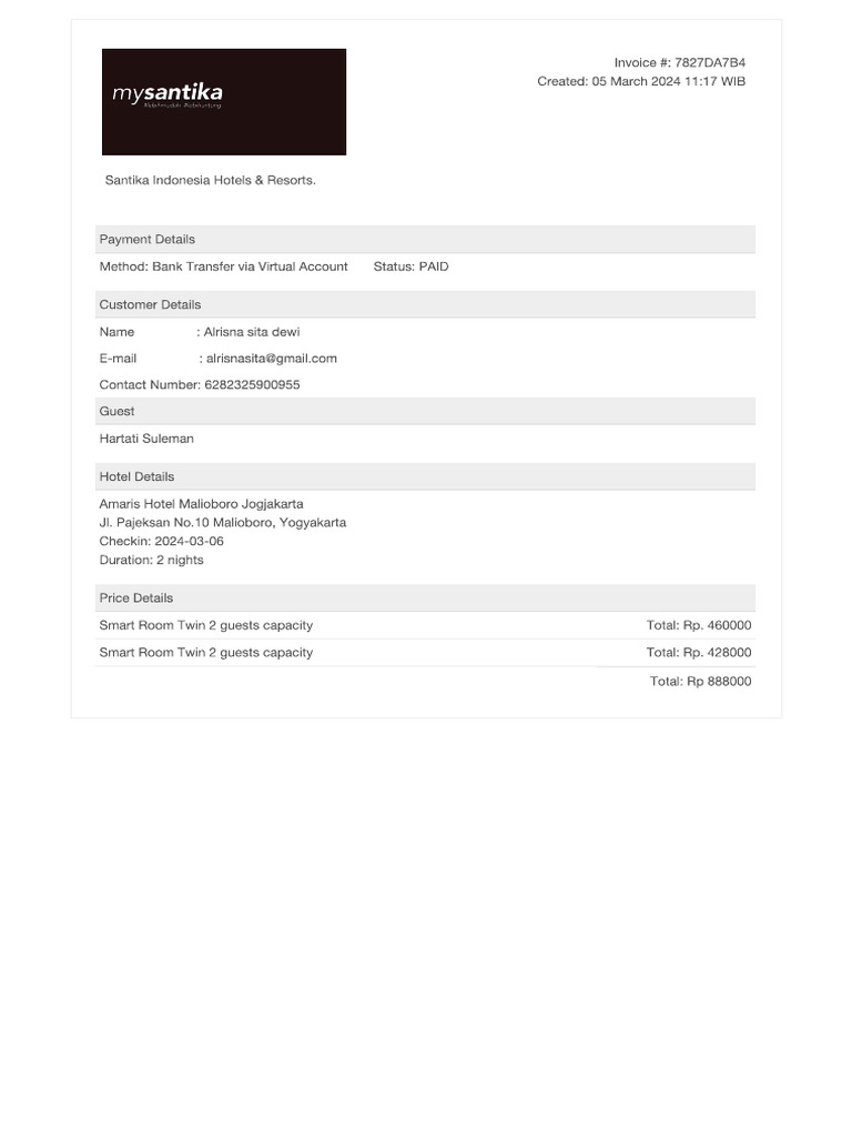 invoices santika | PDF