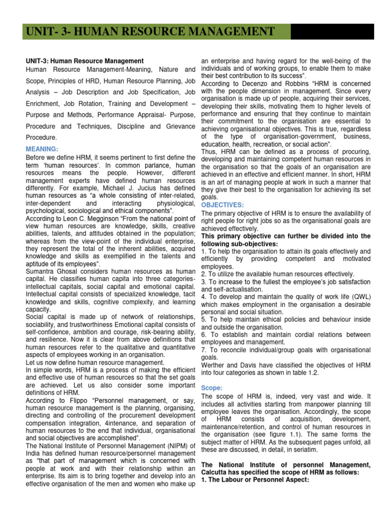 HRM Unit 3 Overview and Objectives | PDF | Performance Appraisal | Human Resource Management