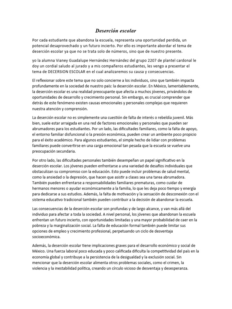 Causas y Consecuencias de la Deserción Escolar | PDF | Exclusión social ...