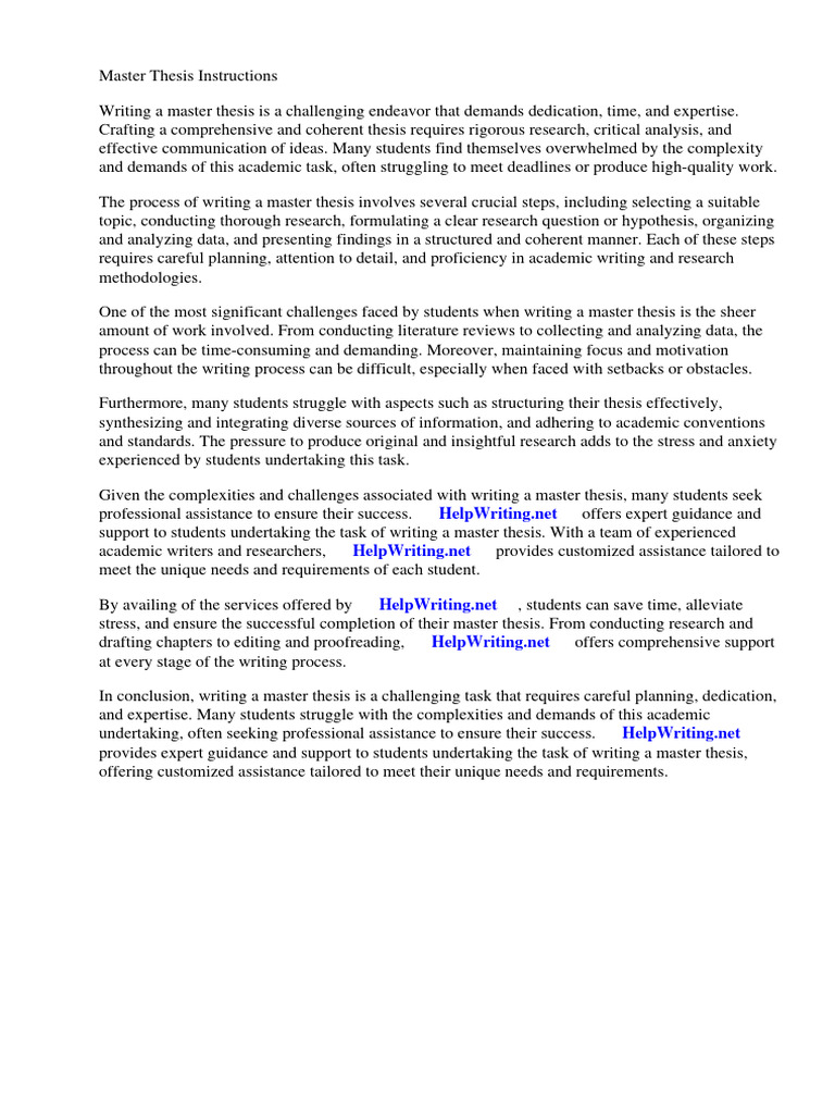 Master Thesis Instructions | PDF | Finance & Money Management