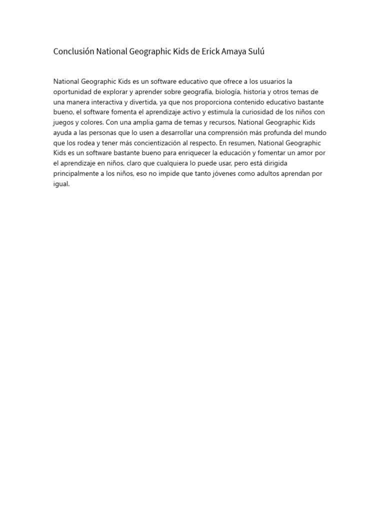 Conclusión National Geographic Kids de Erick Amaya Sulú | PDF ...