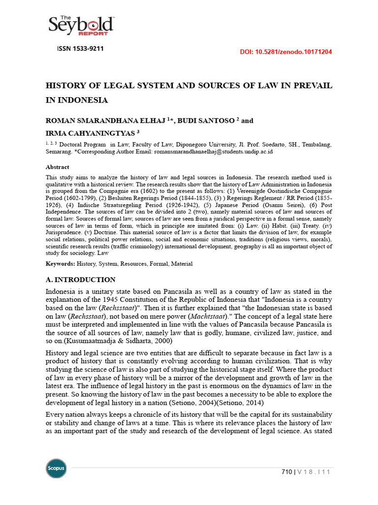 HISTORY OF LEGAL SYSTEM AND SOURCES OF LAW IN PREVAIL IN INDONESIA | PDF