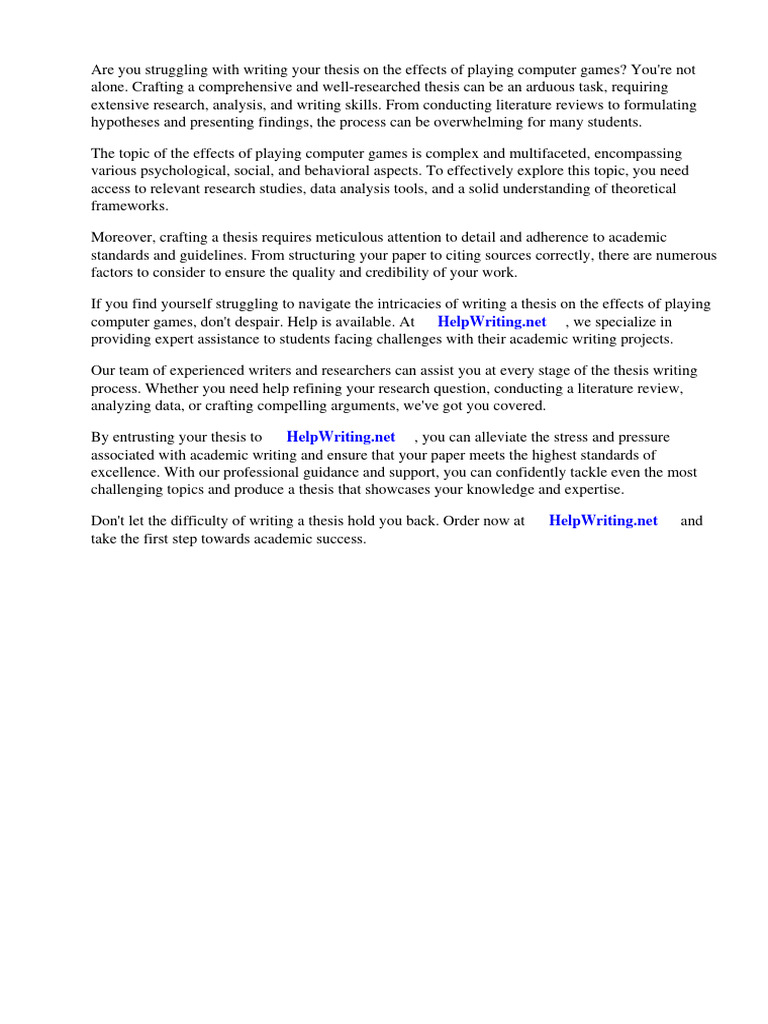 Effects of Playing Computer Games Thesis | PDF