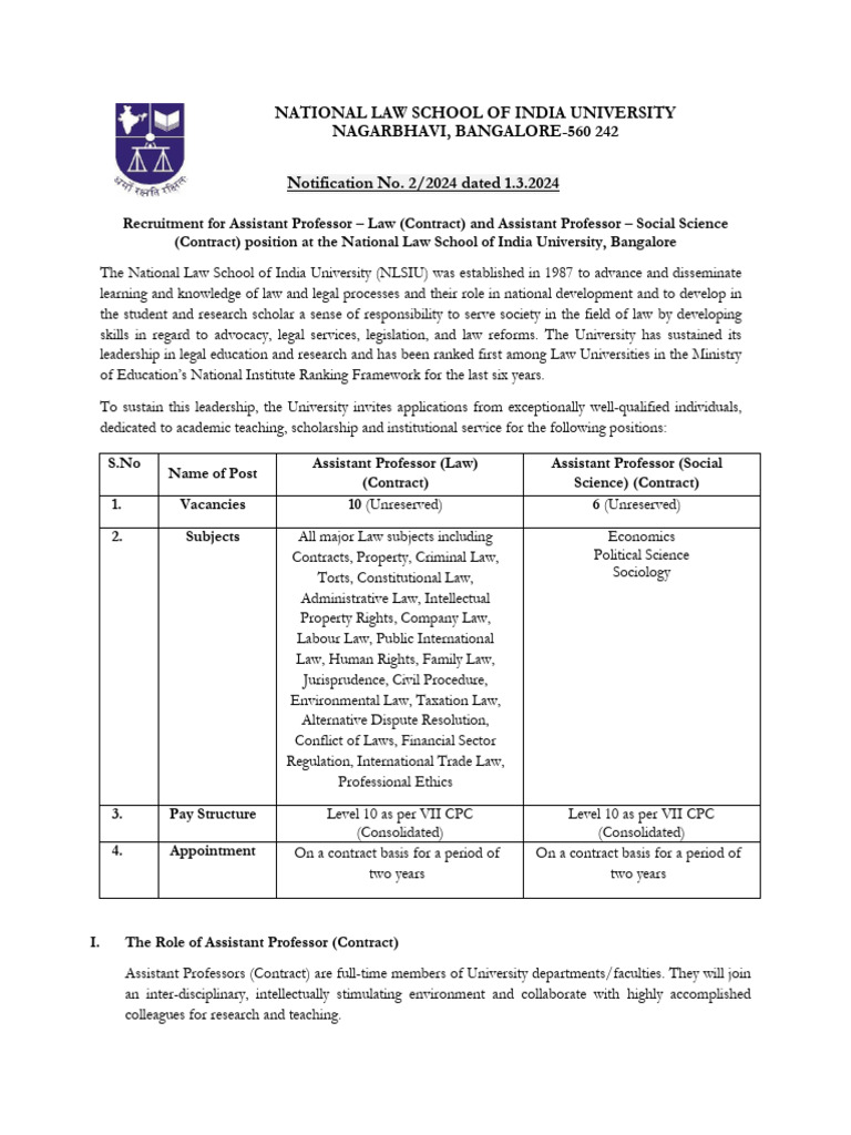 Notification-No-2-Assistant Professor Law 2 Year Contract | PDF ...