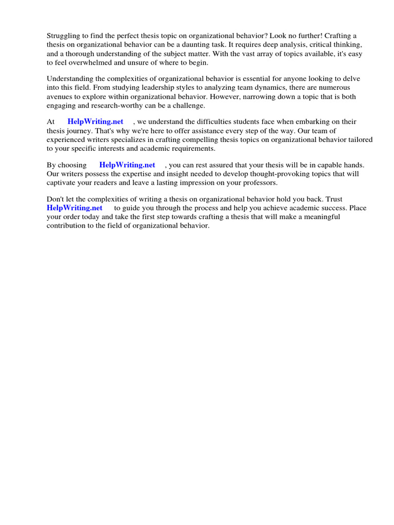 Thesis Topics in Organizational Behavior | PDF | Career & Growth
