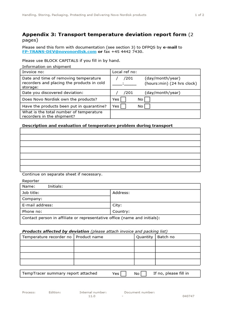 Temperature Deviation Form | PDF