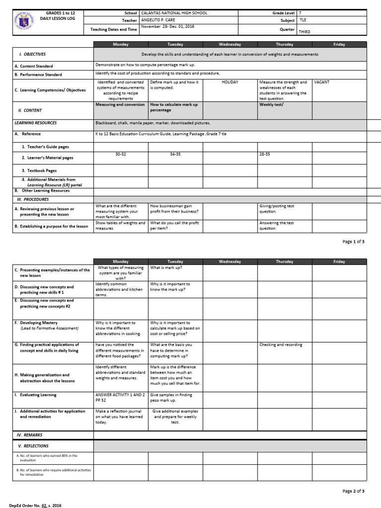Daily Lesson Log Week 3 | PDF | Learning | Cognition