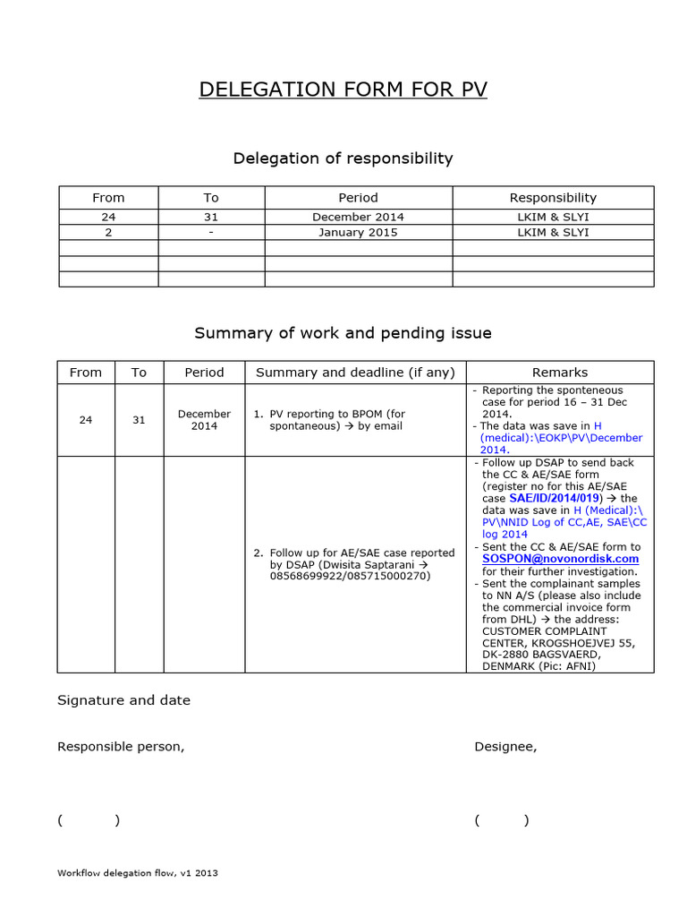 DELEGATION FORM For Back Up PV | PDF