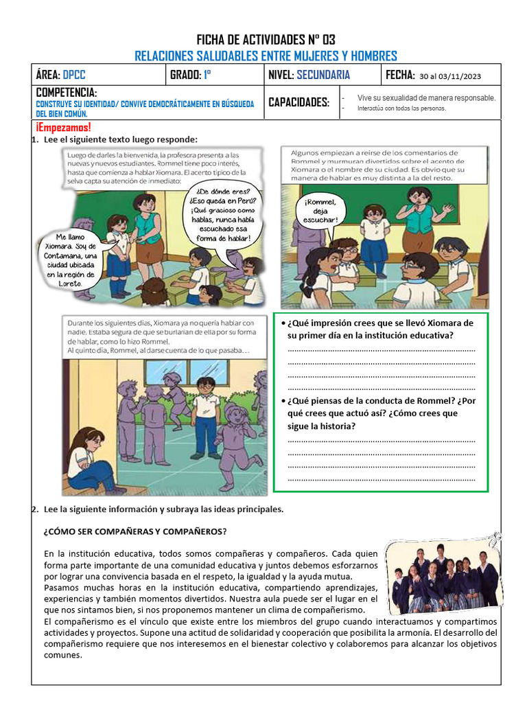 Unidad 7 - Ficha - Sem 3 - DPCC 1° | PDF | Amor | Sicología