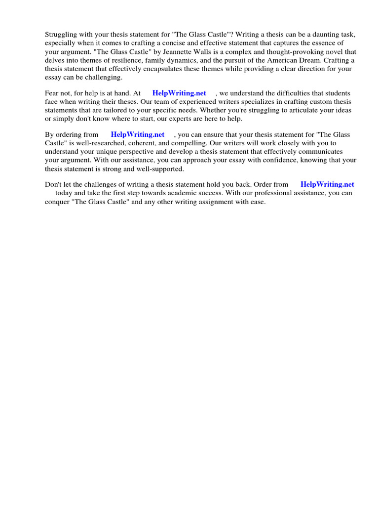 Thesis Statement For The Glass Castle | PDF