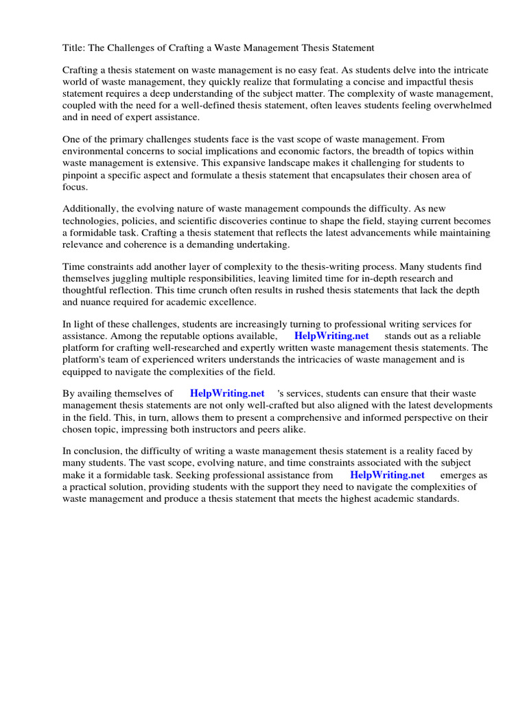 Waste Management Thesis Statement | PDF