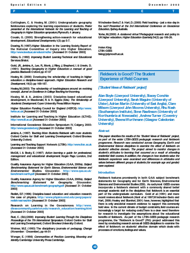 Fieldwork Is Good The Student Experience | PDF