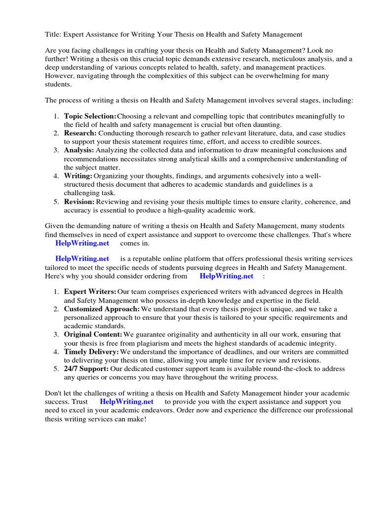 Thesis On Health and Safety Management | PDF | Occupational Safety And ...