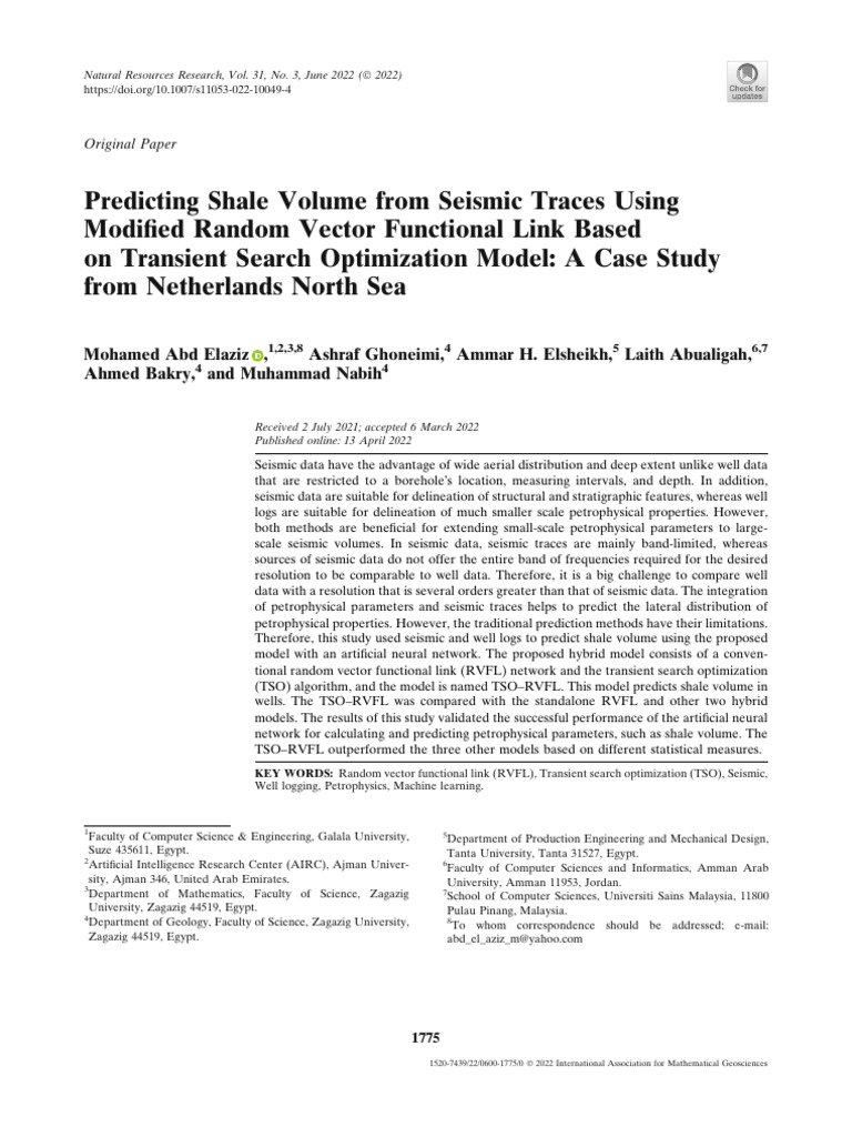 Predicting Shale Volume From Seismic Traces Using Modified Random Vector Functional Based On ...