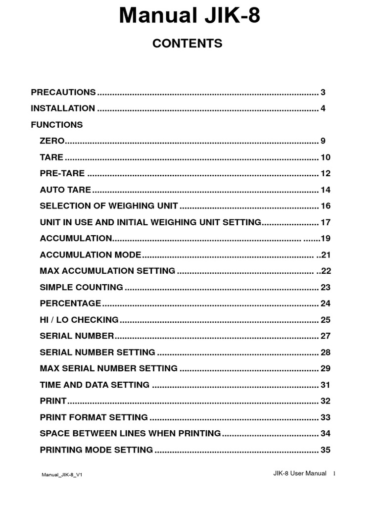 JIK-8 User Manual Overview | PDF | Weight | Printer (Computing)