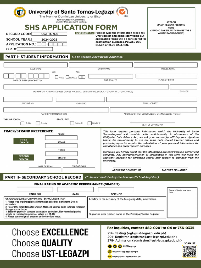 SHS APPLICATION FORM | PDF
