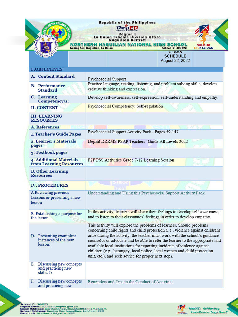 Lesson-Plan - August 22, 2022 - Monday - Psychosocial | Download Free ...