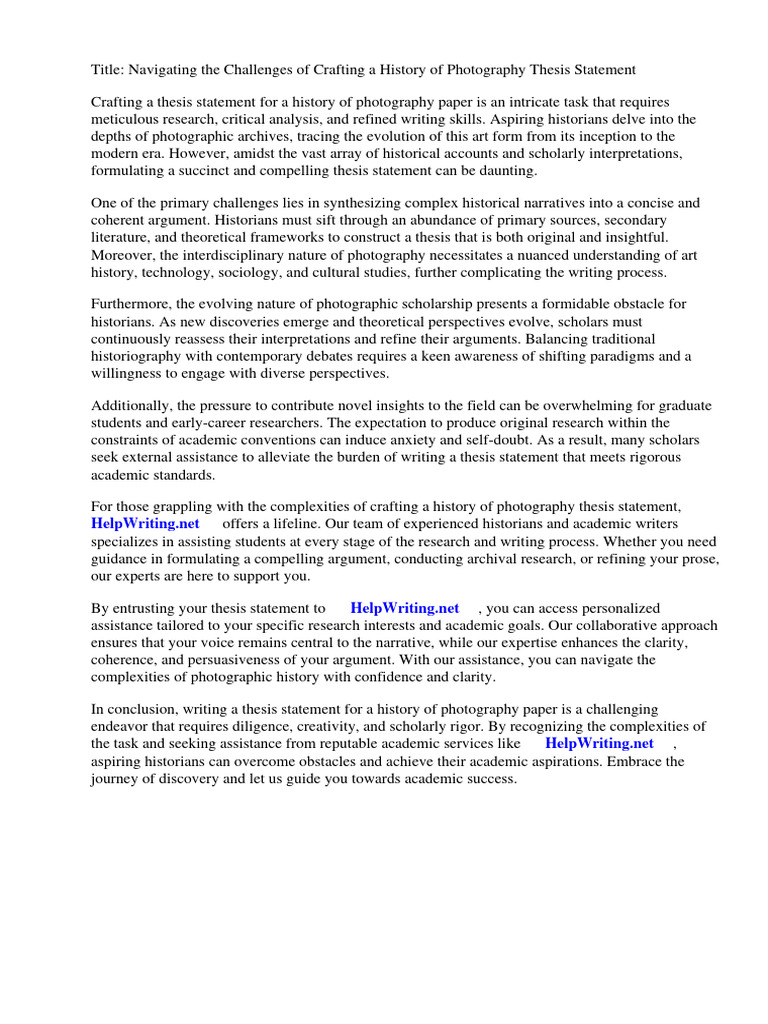 History of Photography Thesis Statement | PDF | Photograph | Essays