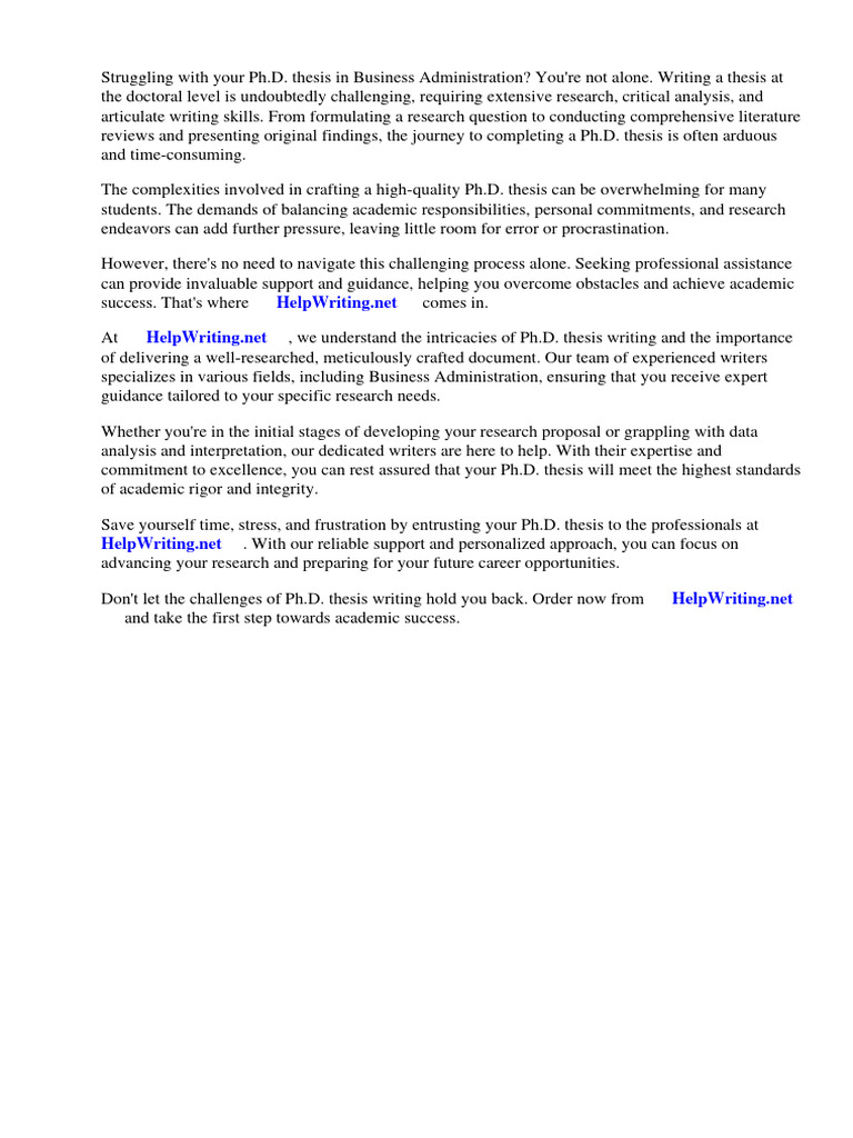 Sample PHD Thesis Business Administration | PDF