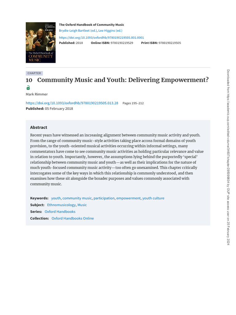 10 Community Music and Youth Delivering Empowerment | PDF | Adolescence ...
