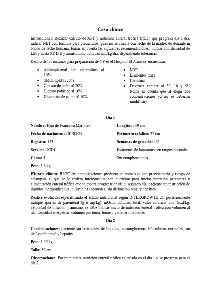 Caso Clínico APT Prematuro | PDF | Caloría | Nutrición Caso Clínico APT Prematuro | PDF | Caloría | Nutrición