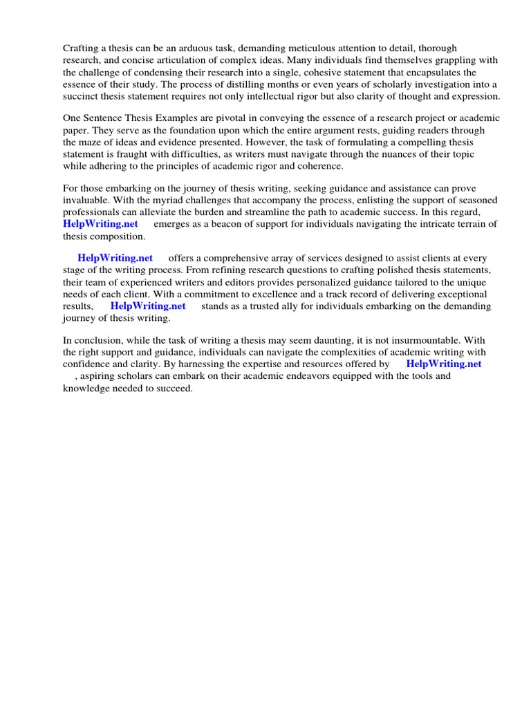 One Sentence Thesis Examples | PDF