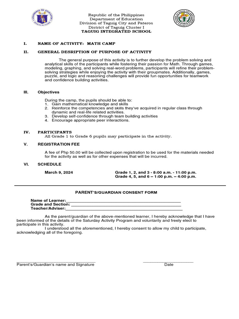 MATH CAMP Permit | PDF