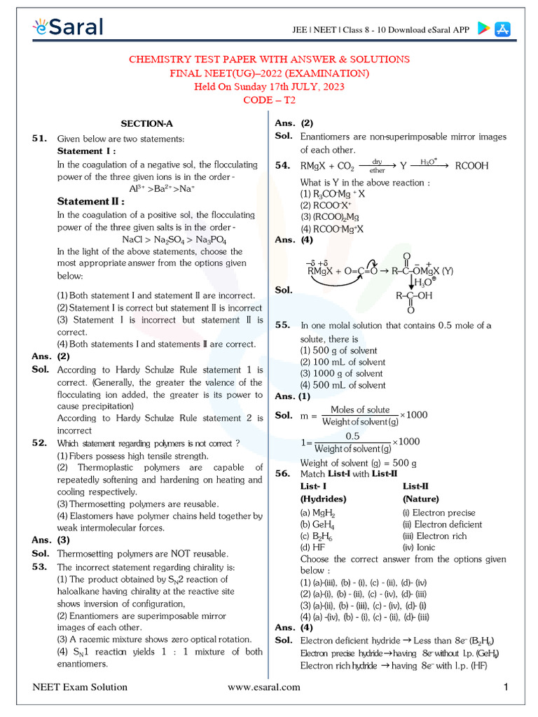 162835-CHEMISTRY Paper With-Solutions | PDF | Qualifications ...