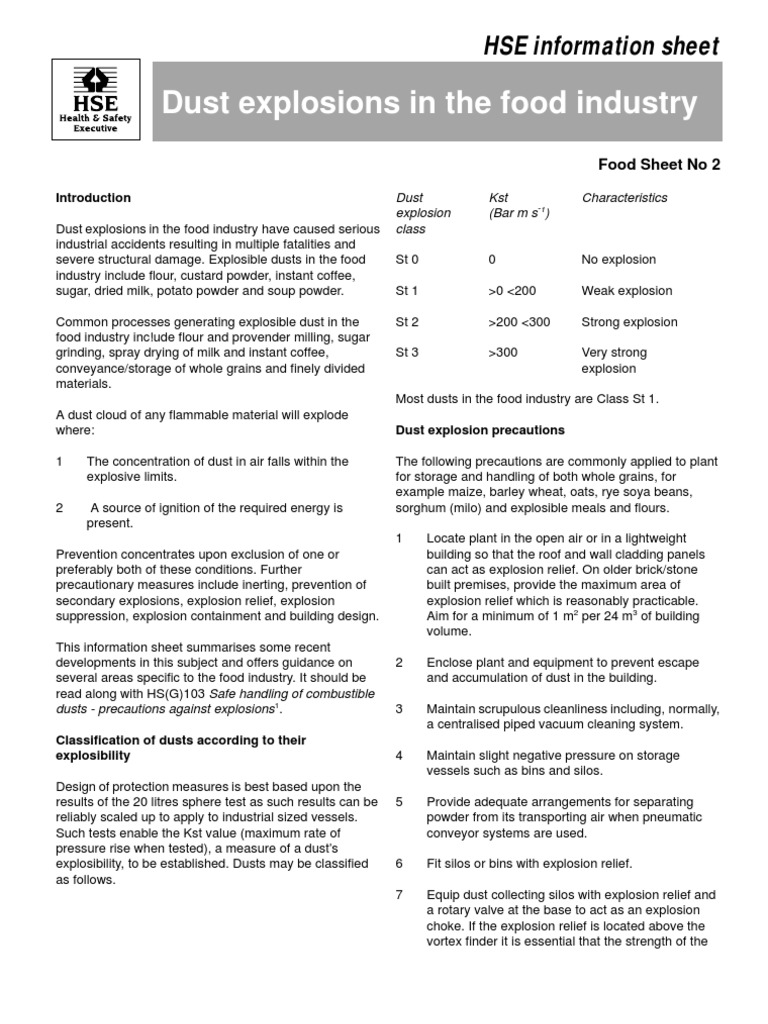 Dust Explosions in The Food Industry | PDF | Explosion | Dust