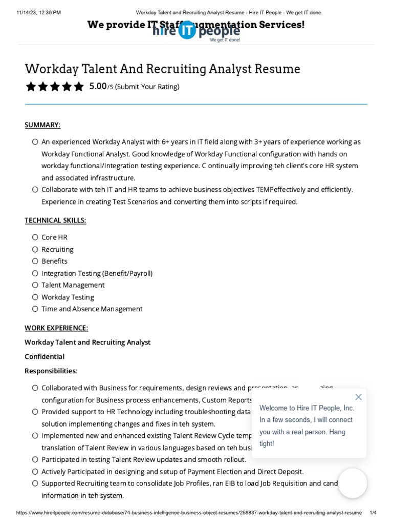 Workday Talent and Recruiting Analyst Resume - Hire IT People - We Get ...