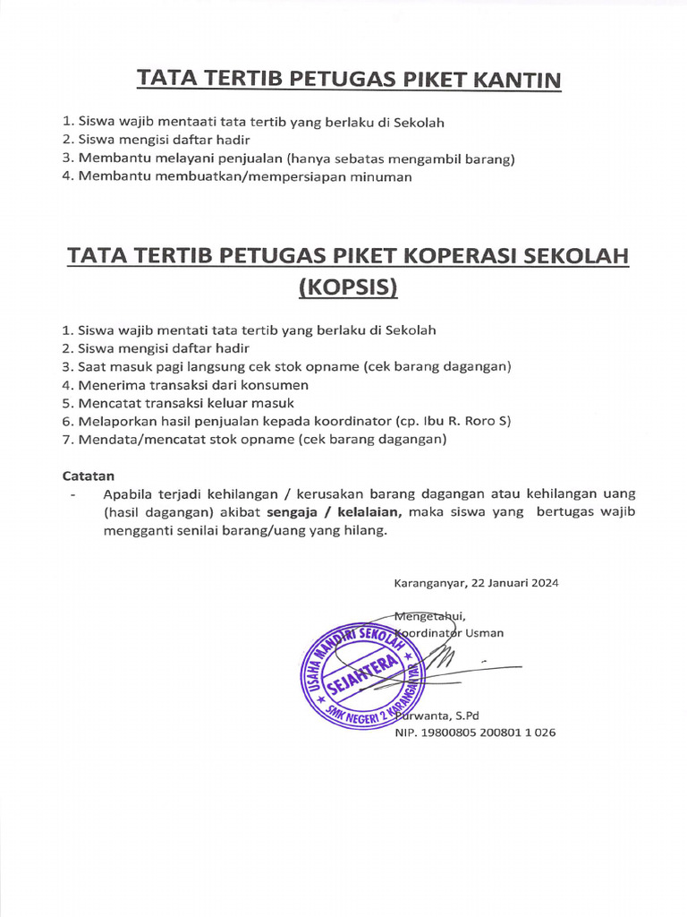 056-SPT. Piket Kopsis Dan Kantin | PDF
