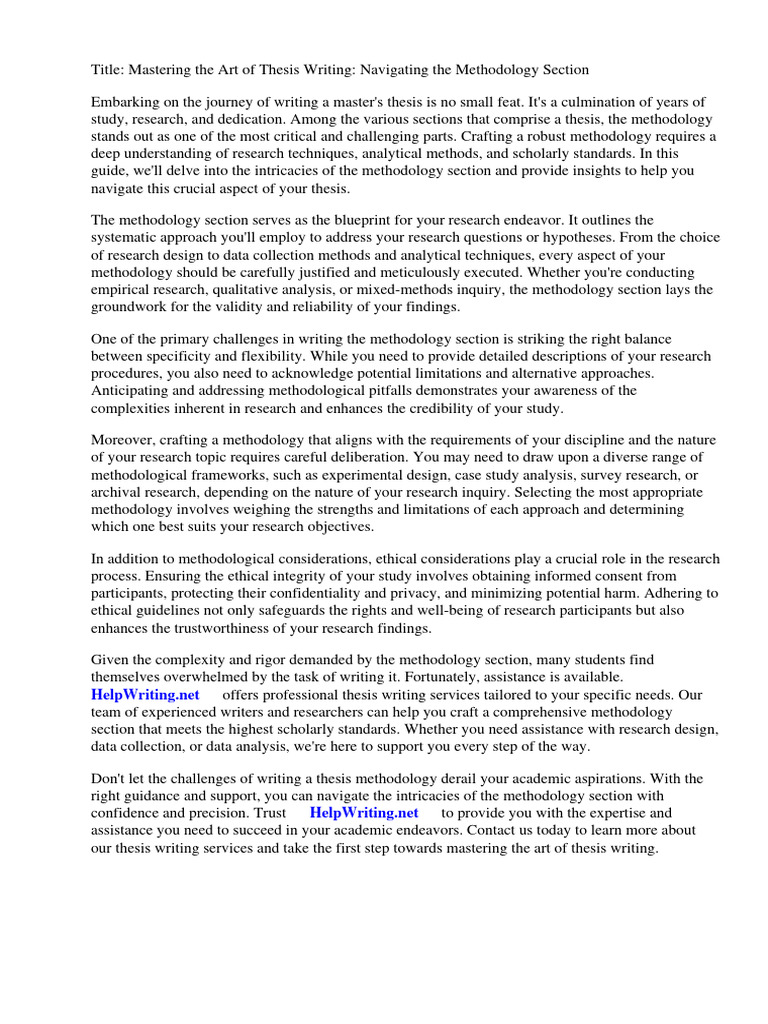 Sample Masters Thesis Methodology Pdf Methodology Thesis