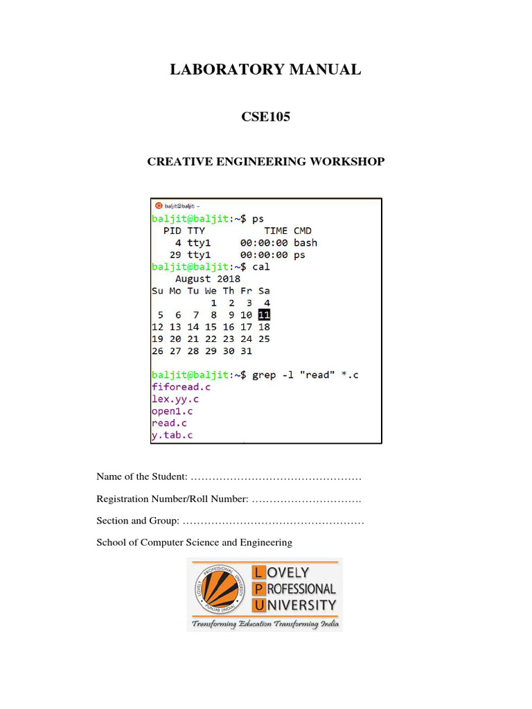 Lab Manual CSE105 | Download Free PDF | Parameter (Computer Programming) | Command Line Interface