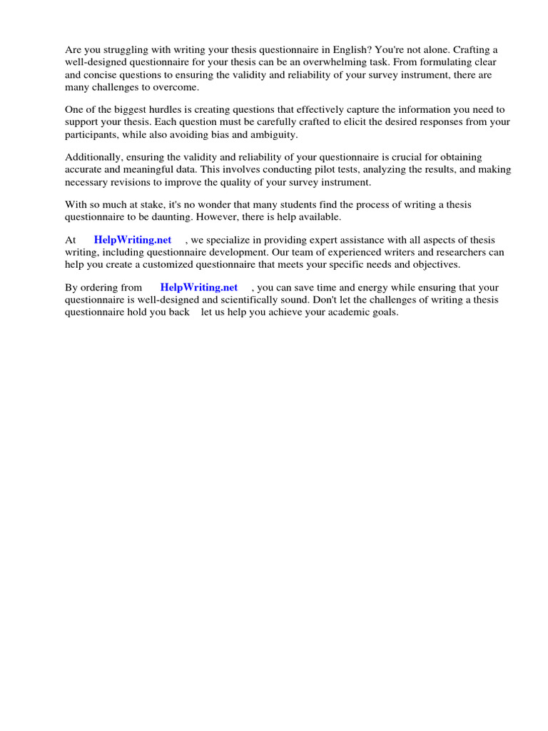 Sample Thesis Questionnaire in English | PDF | Survey Methodology ... Sample Thesis Questionnaire in English | PDF | Survey Methodology ...