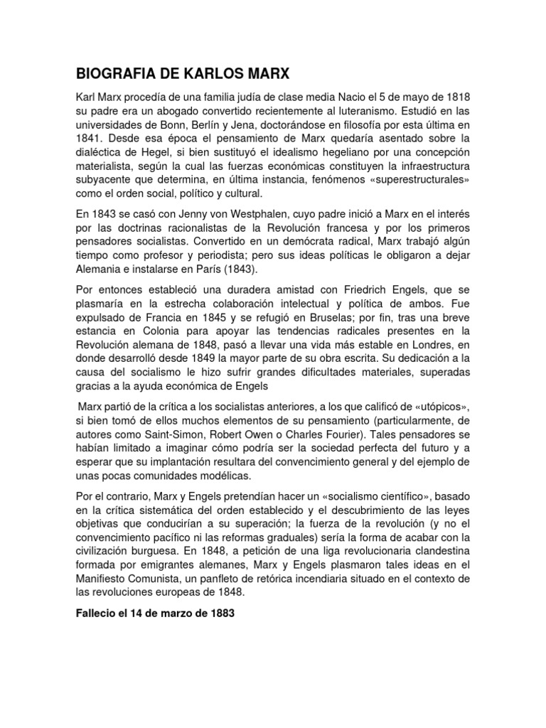 Biografia de Karlos Marx-1 | PDF | Historia | Clásicos