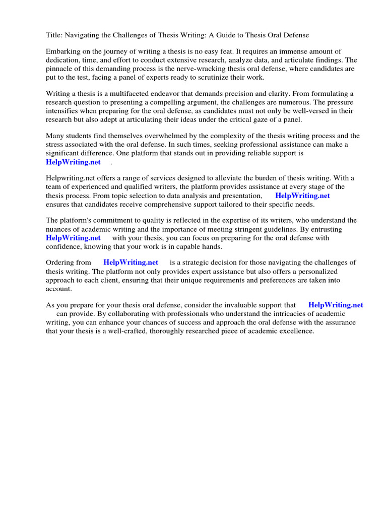 Thesis Oral Defense Guidelines | PDF