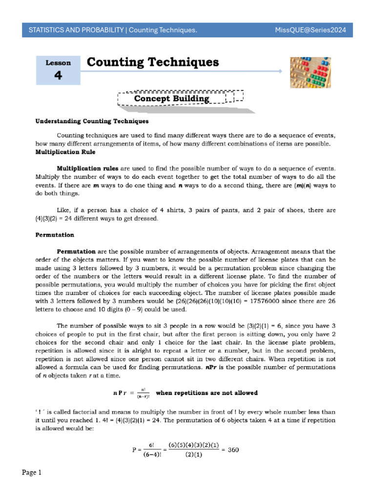 Counting Techniques | PDF Counting Techniques | PDF