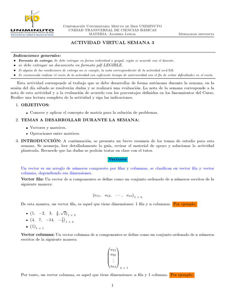 Guía 3 - Algebra Lineal - Matrices | PDF | Matriz (Matemáticas ...