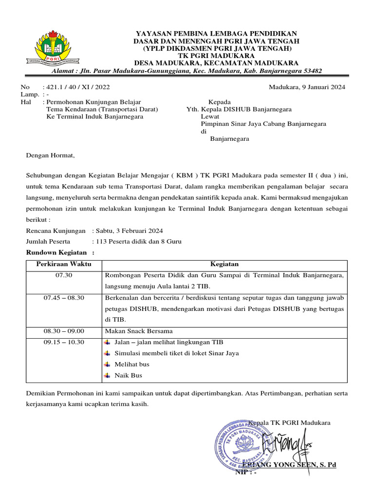 Permohonan Kunjungan Tib - Dishub | PDF