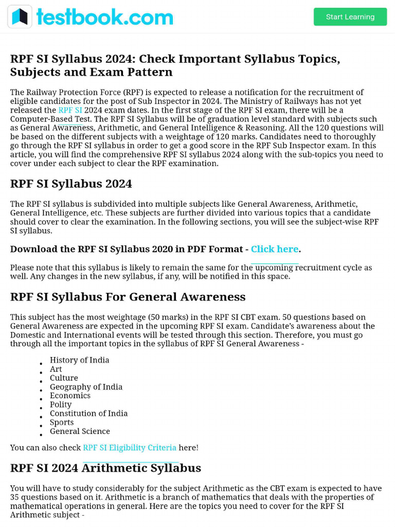 RPF SI Syllabus 2024_ Check Important Syllabus Topics, Subjects and ...