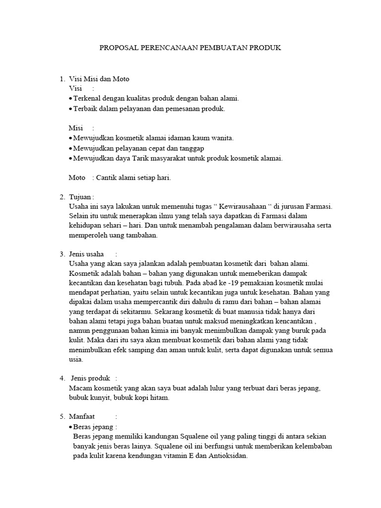 Proposal Perencanaan Pembuatan Produk | PDF
