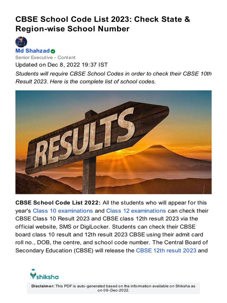 CBSE School Code List 2023: Check State & Region-Wise School Number | PDF