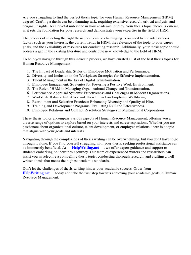 Best Thesis Topics For Human Resource Management | PDF | Human Resource ...