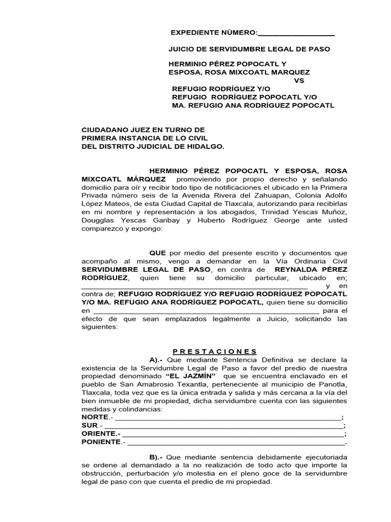 Demanda Servidumbre de Paso | PDF | Propiedad | Demanda judicial