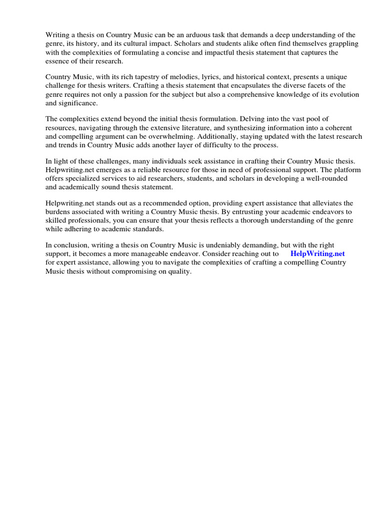 Country Music Thesis Statement | PDF | Travel | Art