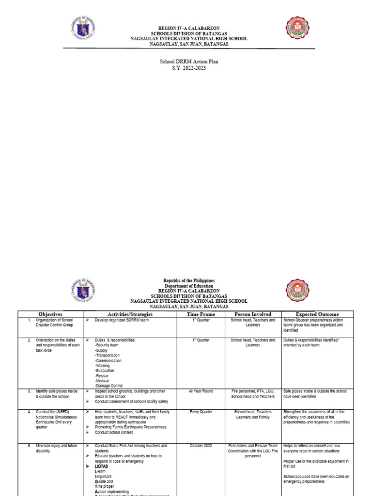 Action Plan DRRM 2022 2023 | PDF