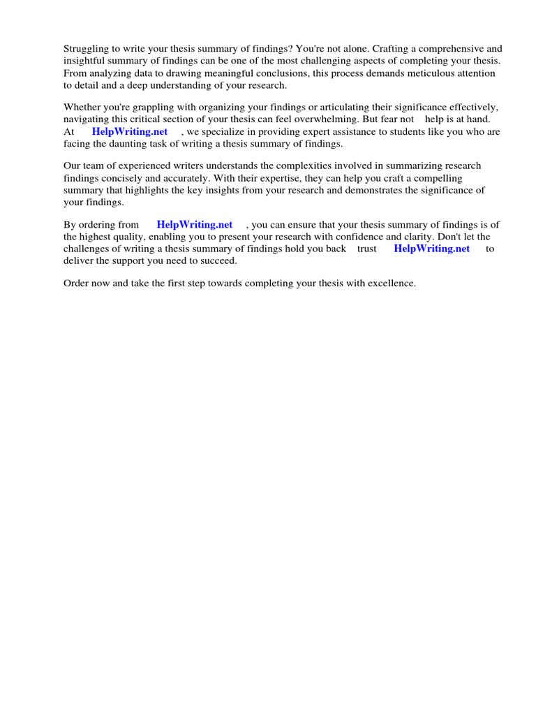 Example of Thesis Summary of Findings | PDF