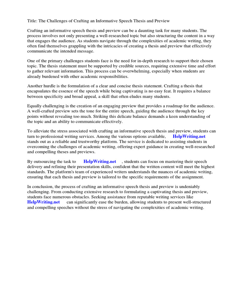 Informative Speech Thesis and Preview | PDF | Essays | Thesis