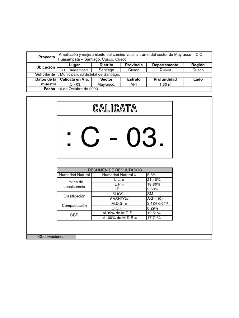 CBR Subrasante - Calicata 03 | PDF